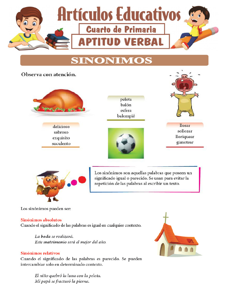Problemas de Sinonimos para Cuarto de Primaria | PDF