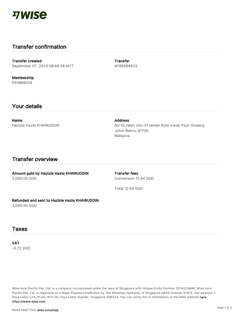 Wise Transaction Invoice Transfer 796696403 1636499714 en | Download ...