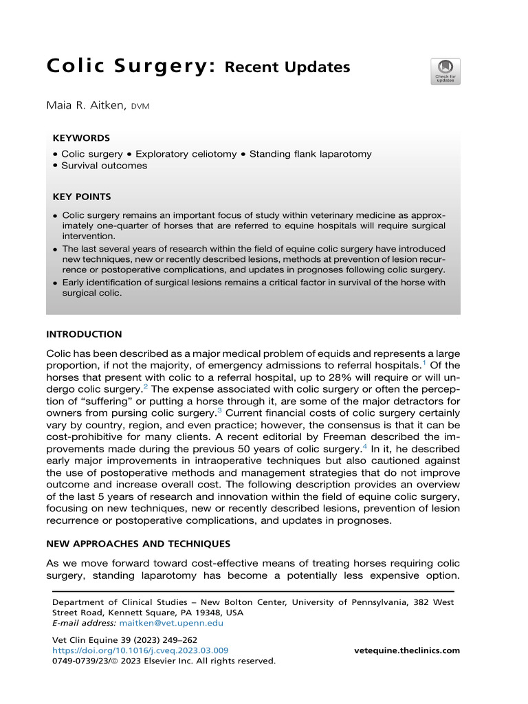 Colic Surgery Recent Upda - 2023 - Veterinary Clinics of North America ...