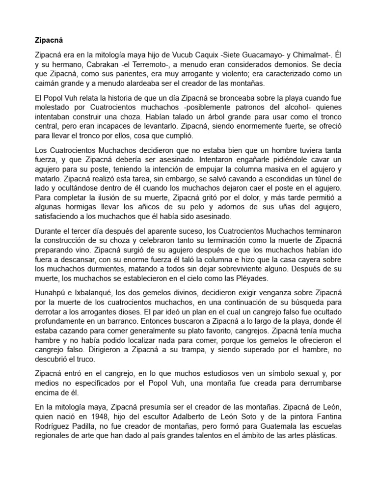Zipacná: Dios Maya y su Leyenda | PDF