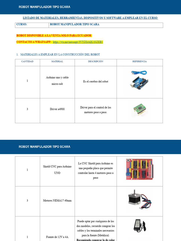 Lista de Materiales Robot SCARA Arduino | Descargar gratis PDF ... Lista de Materiales Robot SCARA Arduino | Descargar gratis PDF ...