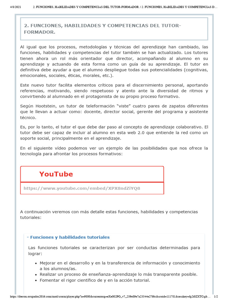 Youtube: 2. Funciones, Habilidades Y Competencias Del Tutor-Formador | PDF | Aprendizaje | Maestros