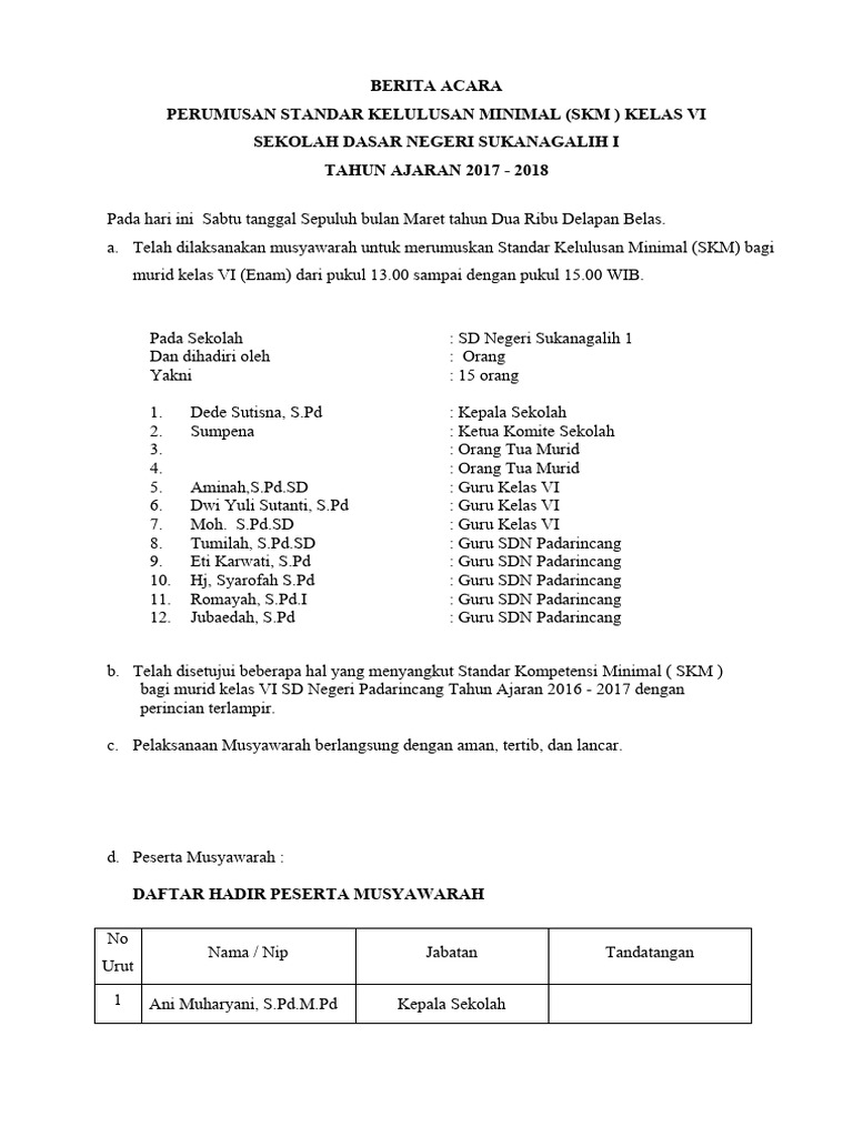 Berita Acara SKM 2018 | PDF