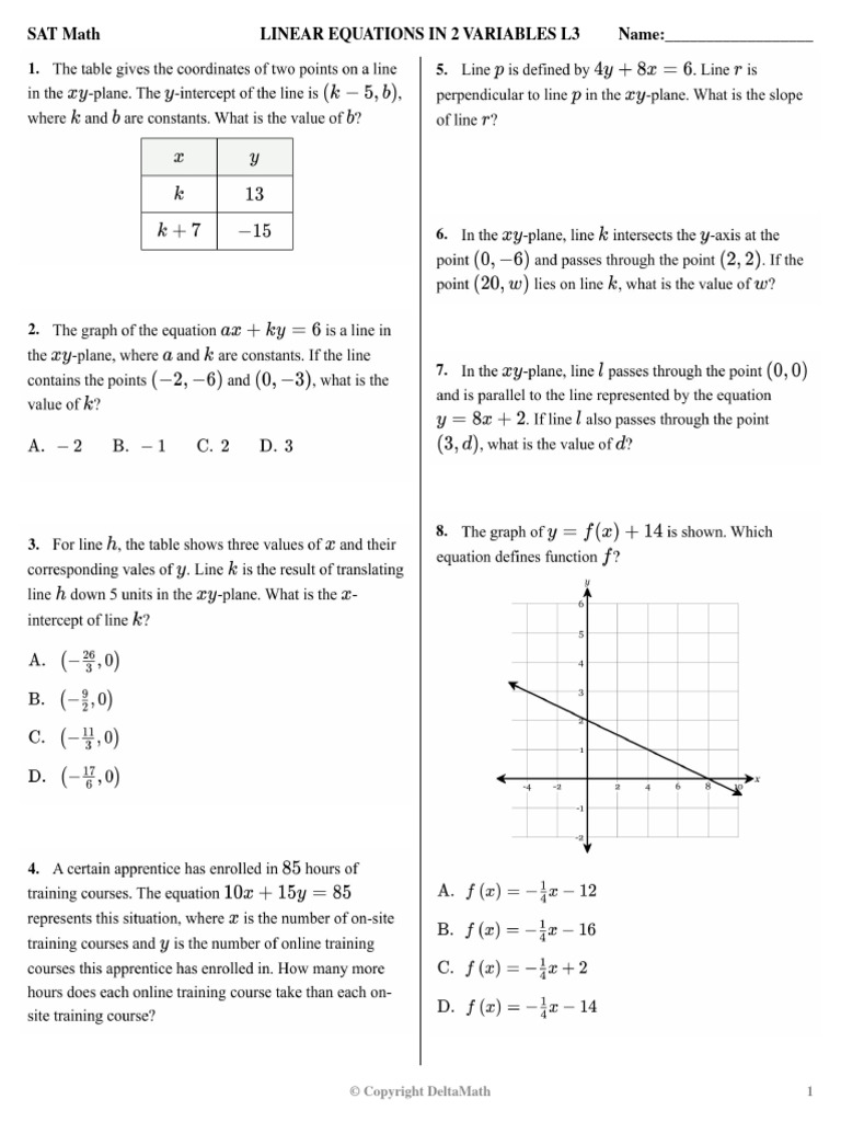 1.3. SAT Linear Equations in Two Variables - Level 3 - V16 | PDF