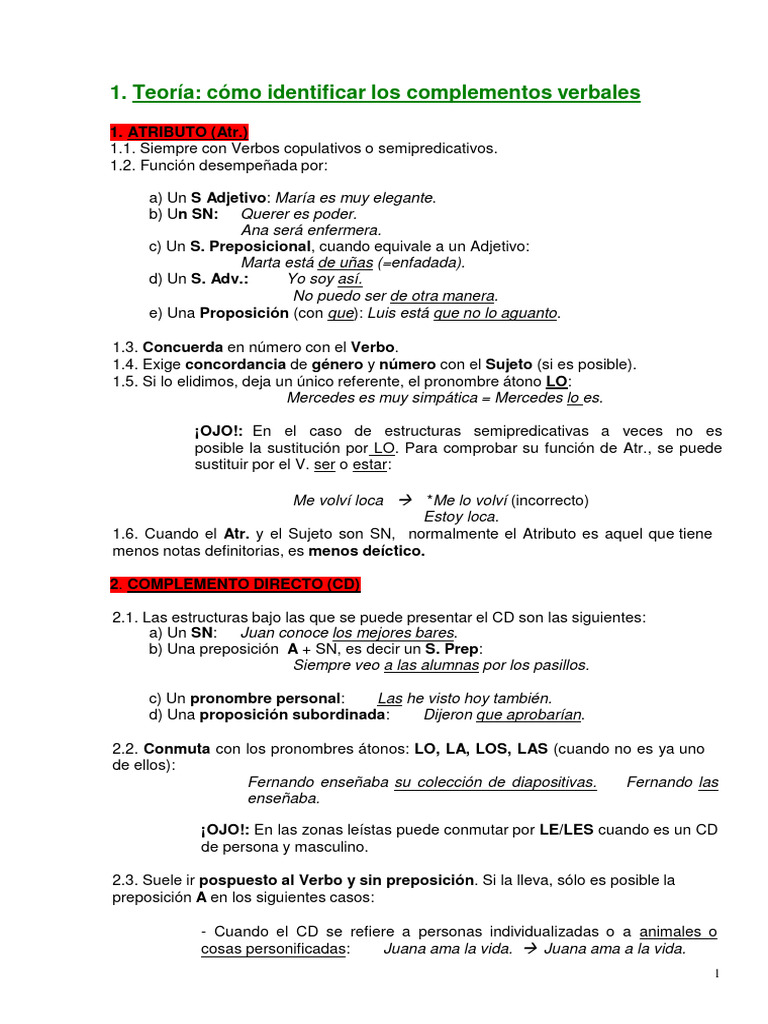 Cómo Identificar Complementos Verbales - Con Clave | PDF | Asunto (gramática) | Oración ...