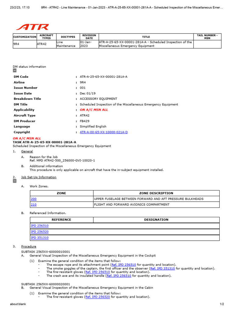 9R4 - ATR42 - Line Maintenance - 01-Jan-2023 - ATR-A-25-65-XX-00001-281A-A - Scheduled ...