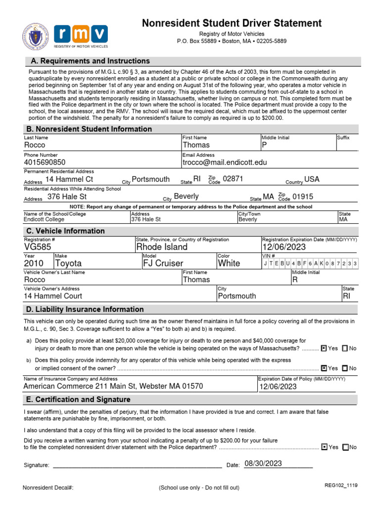 2020 Nonresident Driver Statement - Fillable | PDF | Common Law | Justice