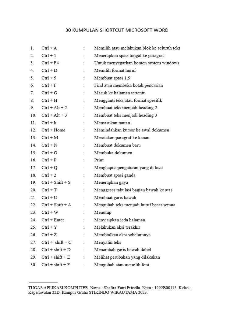 30 Kumpulan Shortcut Microsoft Word | PDF
