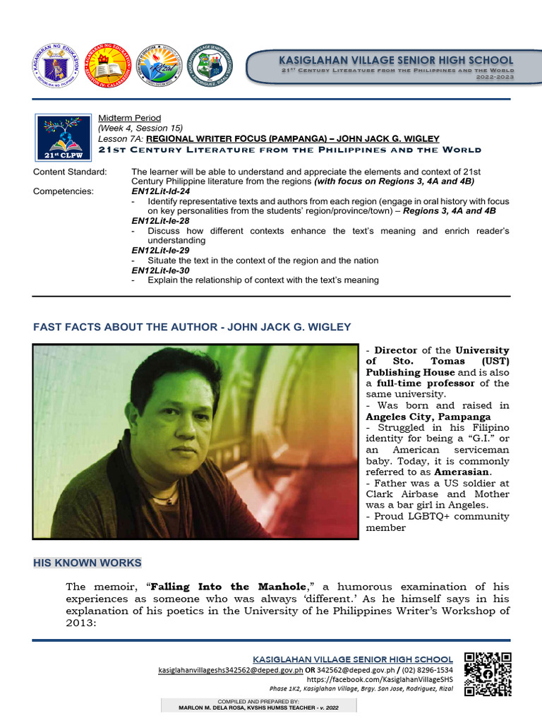21stCLPW MELC L7A Regional Writer Focus Pampanga John Jack G. Wigley ...