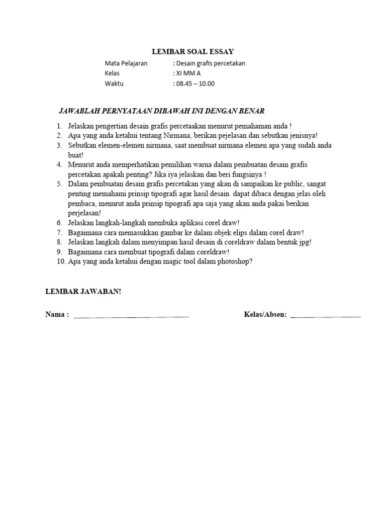 Lembar Soal Essay DGP | PDF