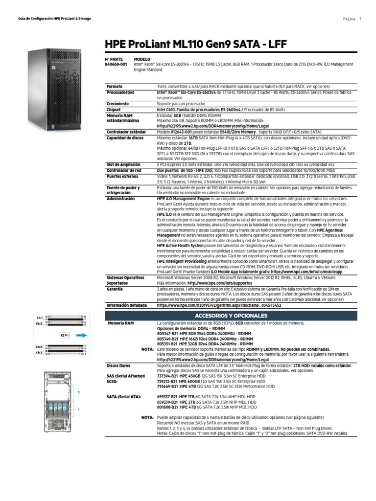 Hpe Proliant Ml110 Gen9 Sata - LFF: Guía de Configuración Hpe Proliant & Storage | PDF | Disco ...