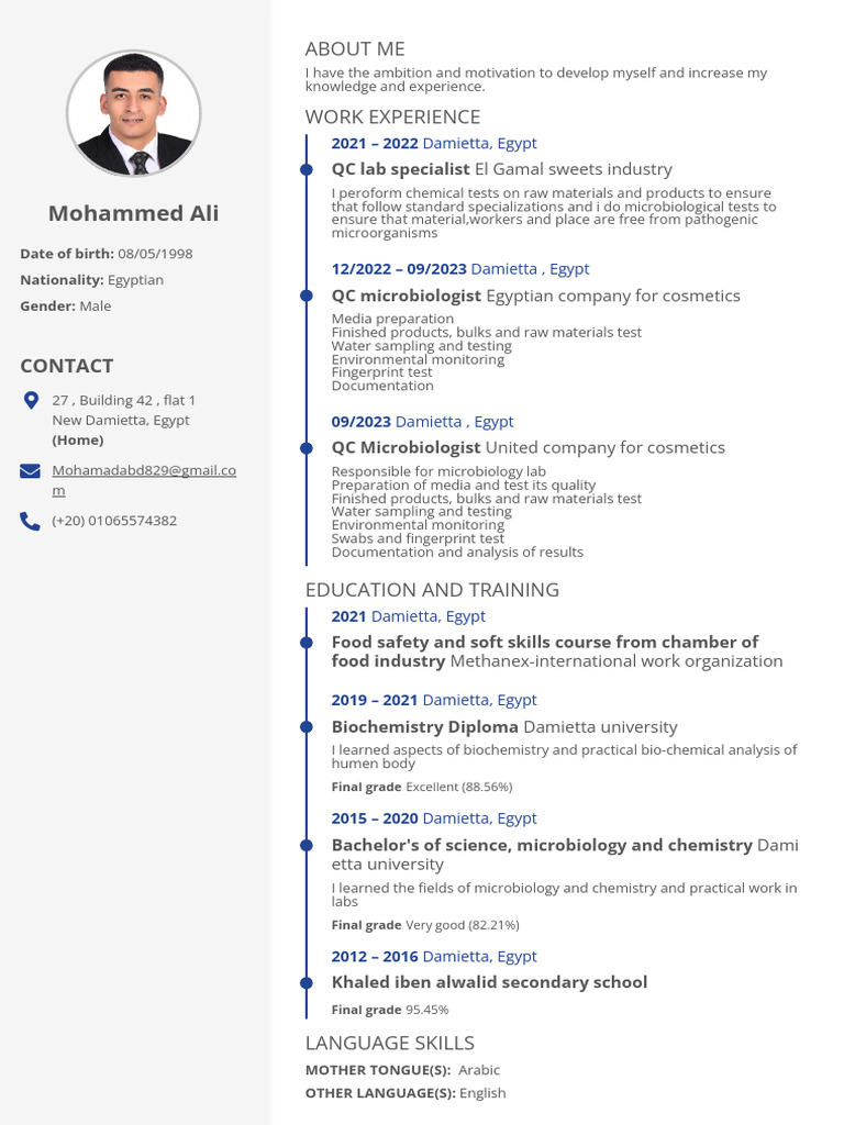 Moali CV | PDF | Egypt | Microbiology