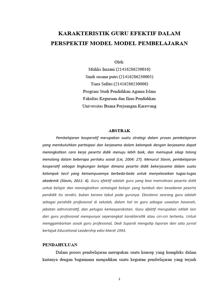 Artikel Karakteristik Guru Efektif Dalam Persfektif Model-Model ...