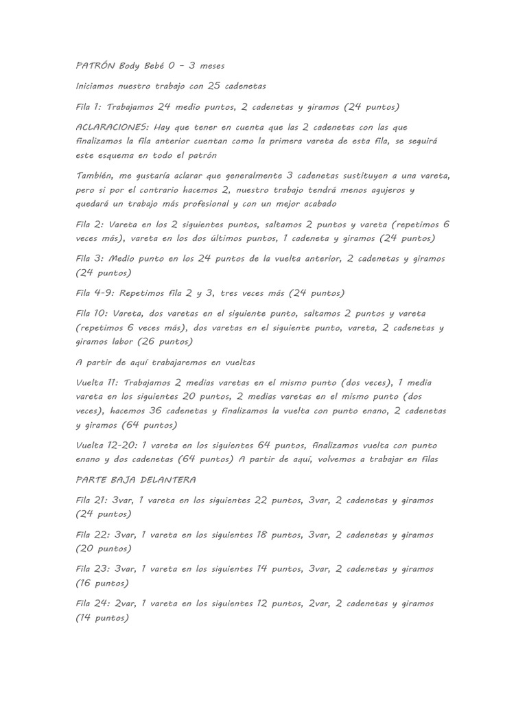 PATRÓN Body Bebé 0 | PDF