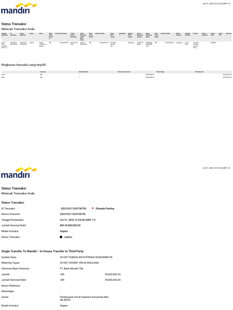 Contoh Transfer Mandiri | PDF