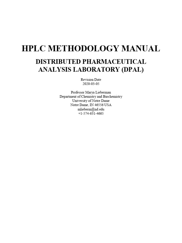 HPLC Methodology Manual 2020 | PDF | High Performance Liquid ...