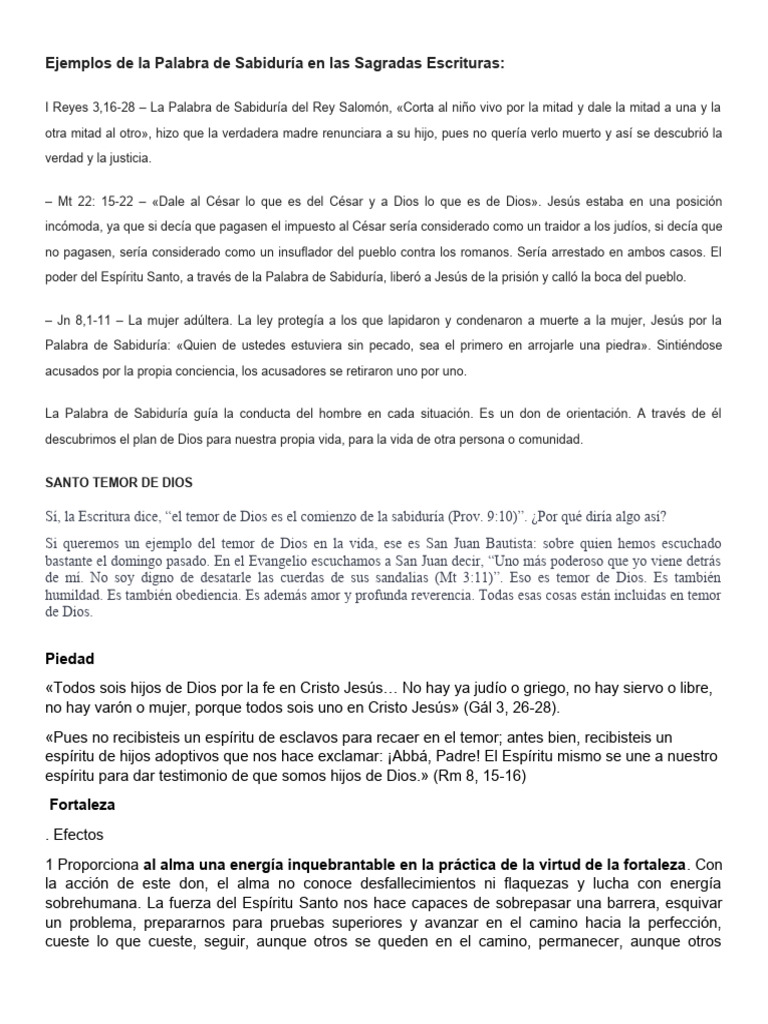 Ejemplos de La Palabra de Sabiduría en Las Sagradas Escrituras | PDF ...