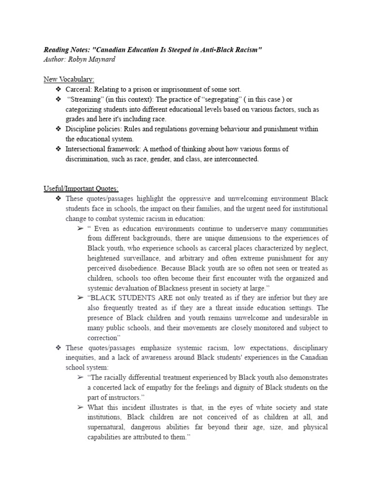 Reading Notes - Canadian Education Is Steeped in Anti-Black Racism ...