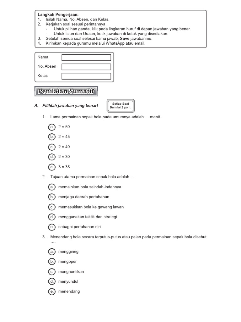 SMA PJOK Kelas 10 Penilaian Sumatif 2 | PDF
