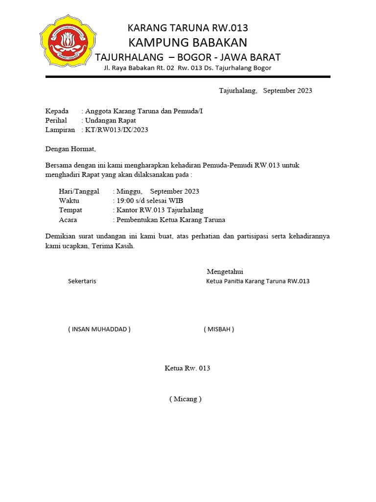 Surat Karang Taruna Insan | PDF