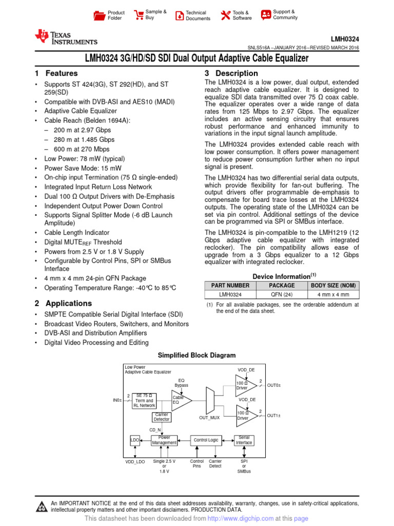 LMH0324RTWT | PDF | Computer Engineering | Electronics