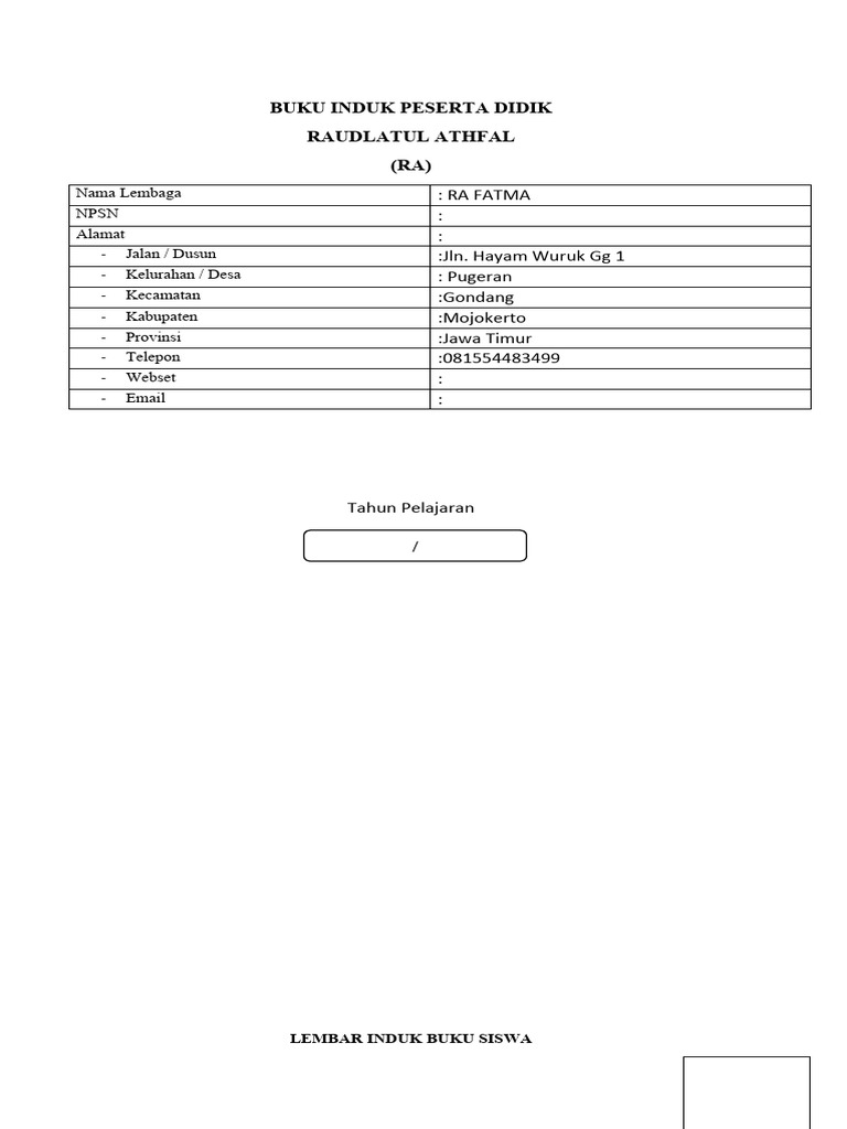 Format BUKU INDUK PESERTA DIDIK | PDF