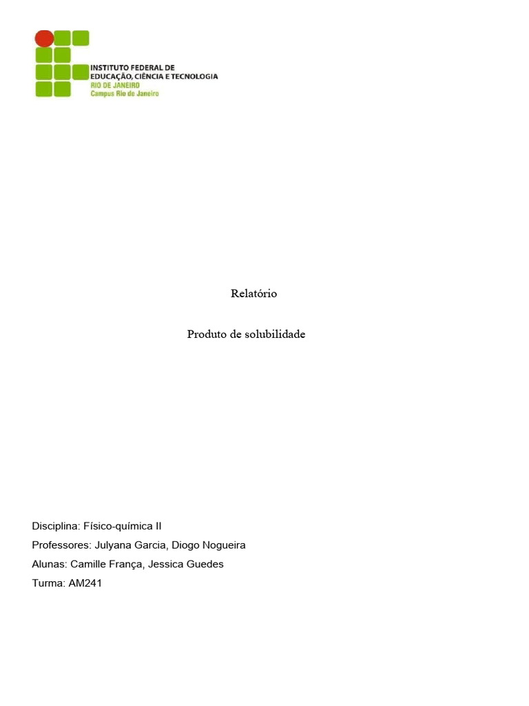 Relatório de Kps 2 | PDF | Precipitação (Química) | Solubilidade