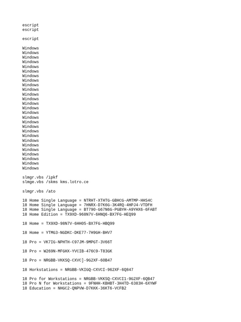 Windows Activation Keys | PDF