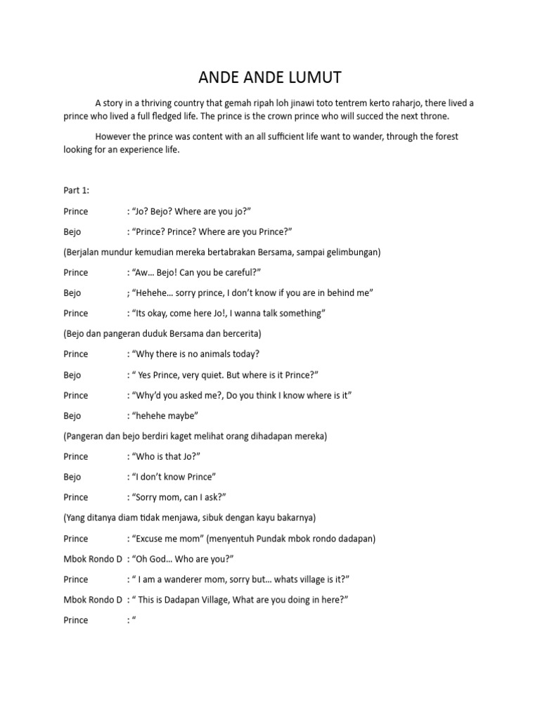 Ande Ande Lumut Translate | PDF