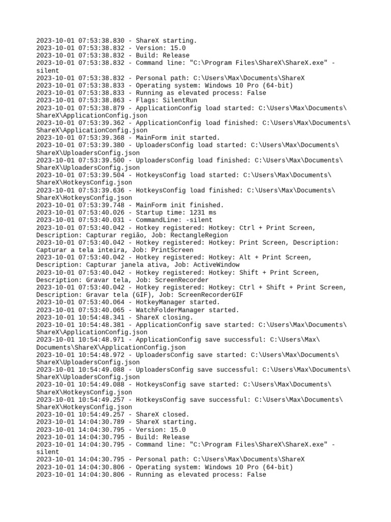 ShareX Log 2023 10 | PDF | Keyboard Shortcut | Command Line Interface