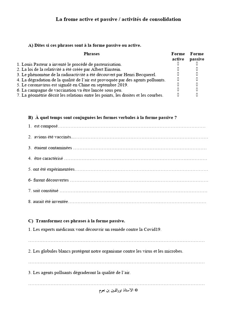 Exercice sur voix active et passive | PDF | Sciences de la santé ...
