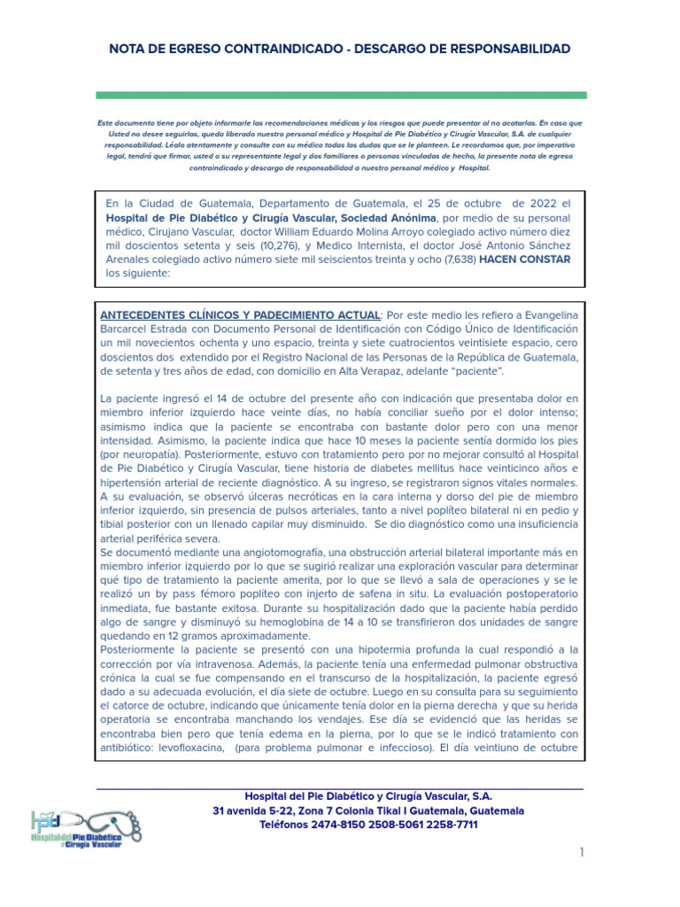 Nota de Egreso Contraindicado | PDF | Guatemala | Diabetes