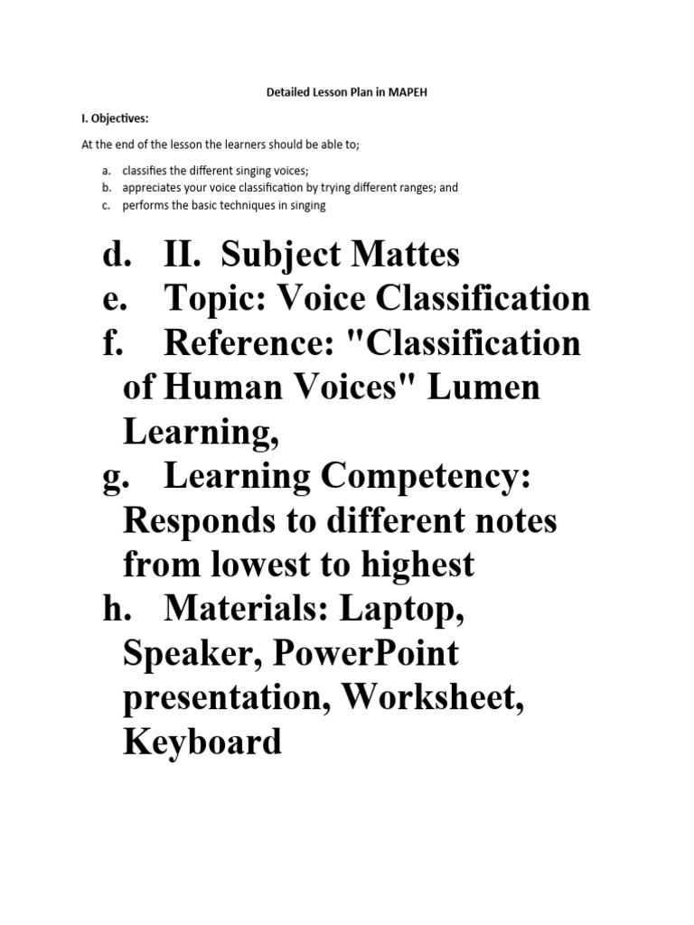 Voice Classification Lesson Plan | PDF | Singing | Music Performance