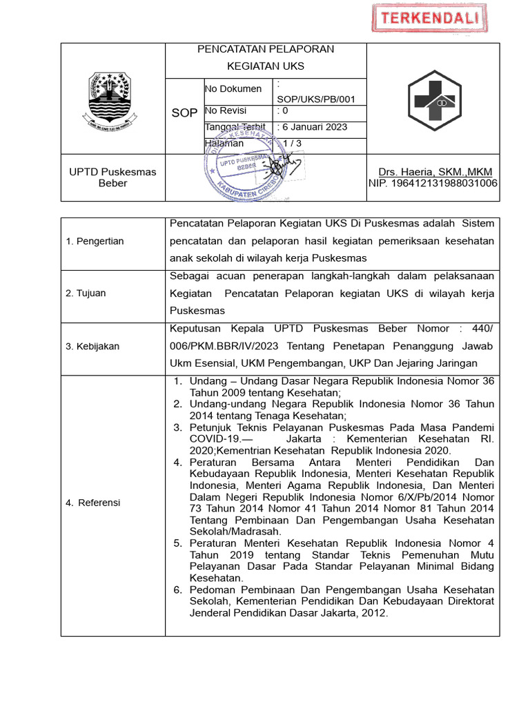 SOP Pencatatan Dan Pelapoean UKS THN 2023 PDF | PDF
