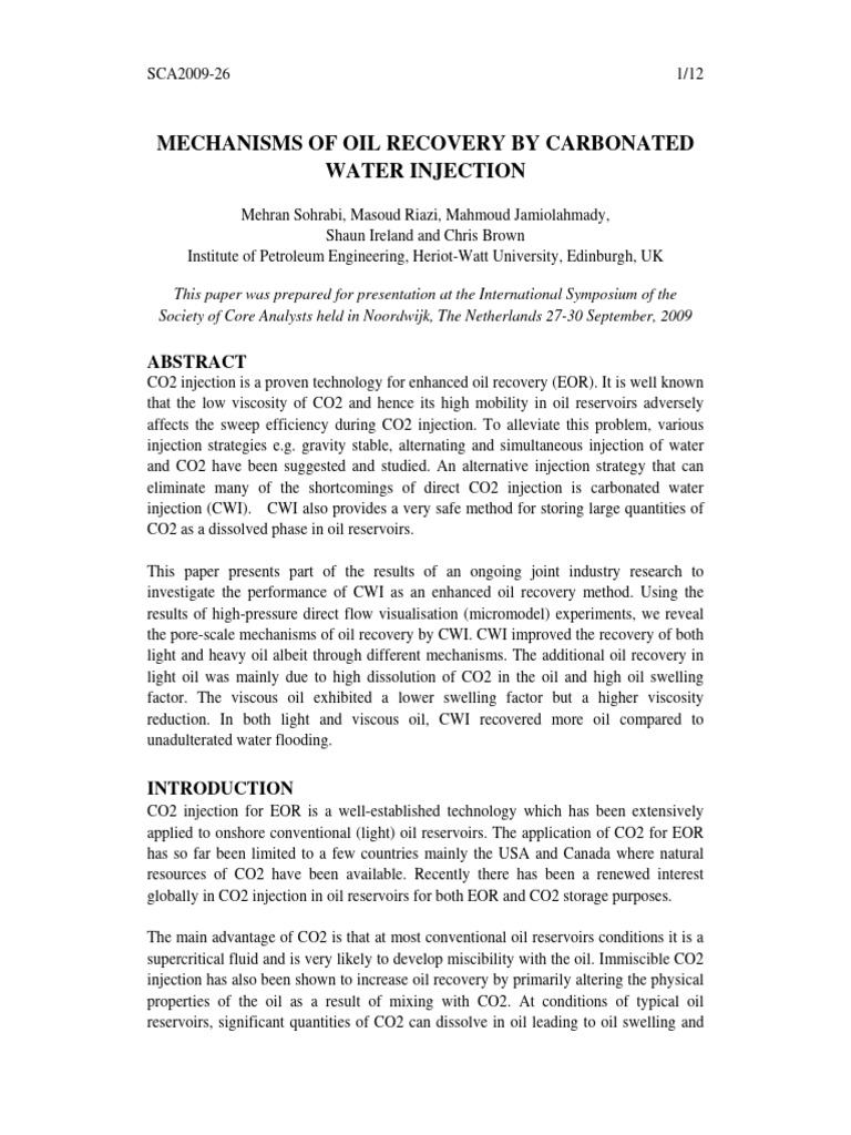 Mechanisms of Oil Recovery by Carbonated Water Injection | PDF ...