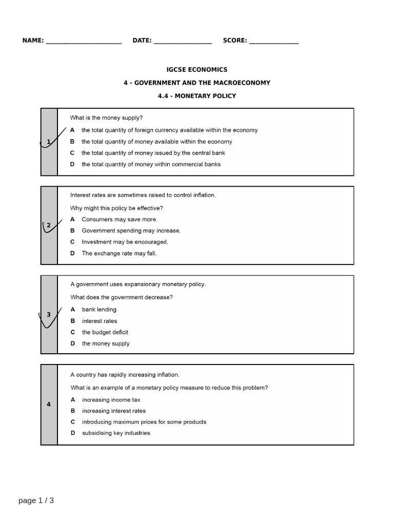 IGCSE Economics - 4.4 - Monetary Policy | PDF