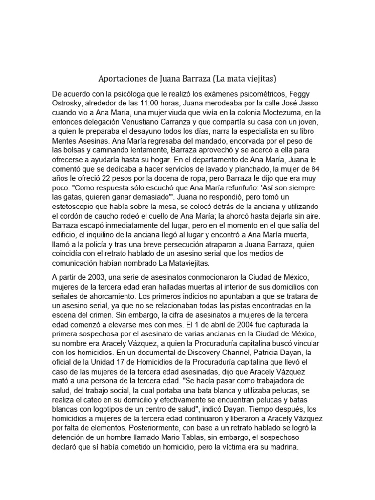 Aportaciones Juana Barraza | PDF | Crímenes | Crimen y violencia