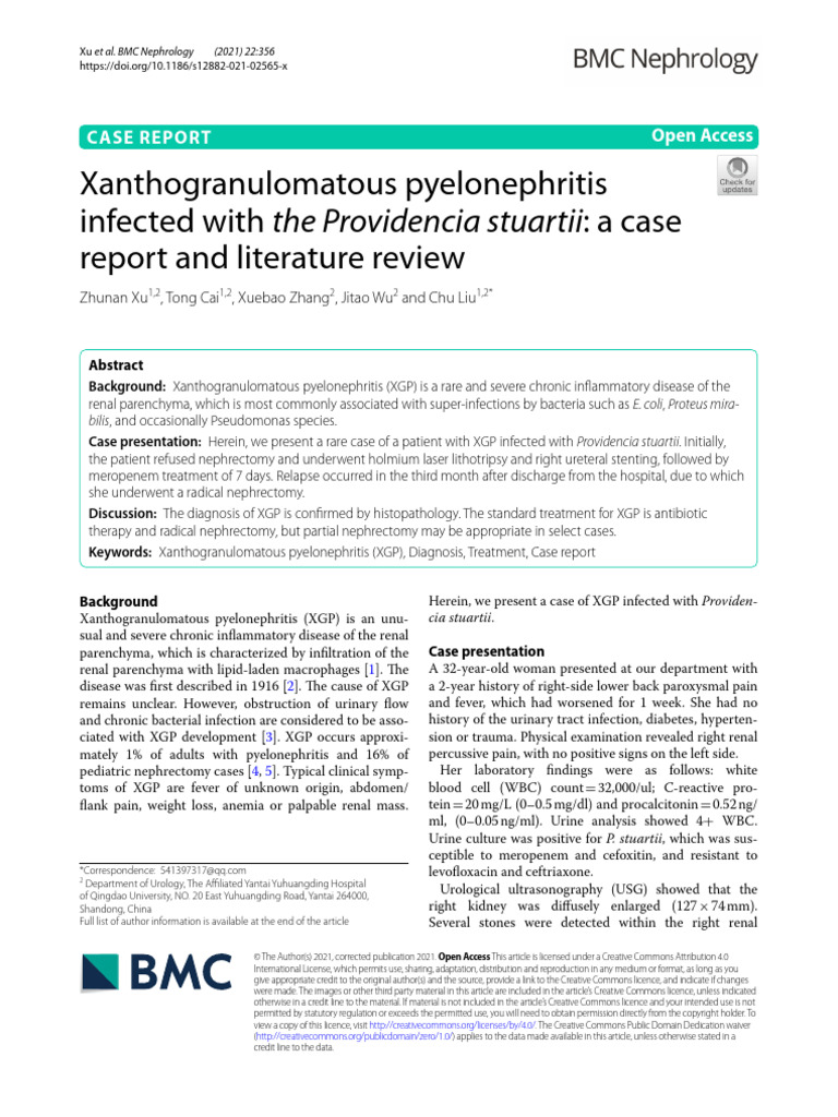 Xanthogranulomatous Pyelonephritis Infected With The Providencia ...