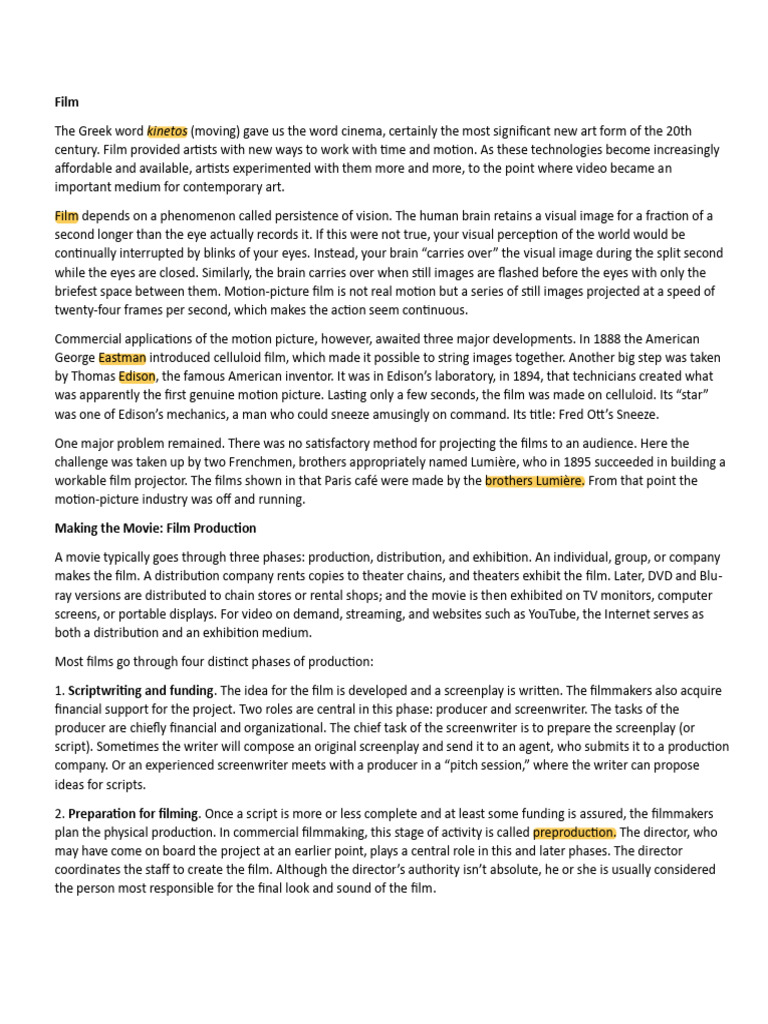 Film Handout | PDF | Filmmaking | Exposure (Photography)