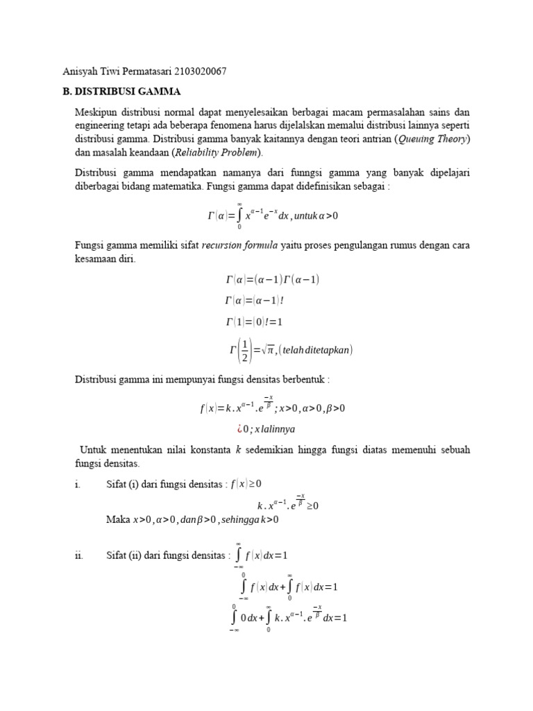 Fungsi Densitas Distribusi Gamma | PDF