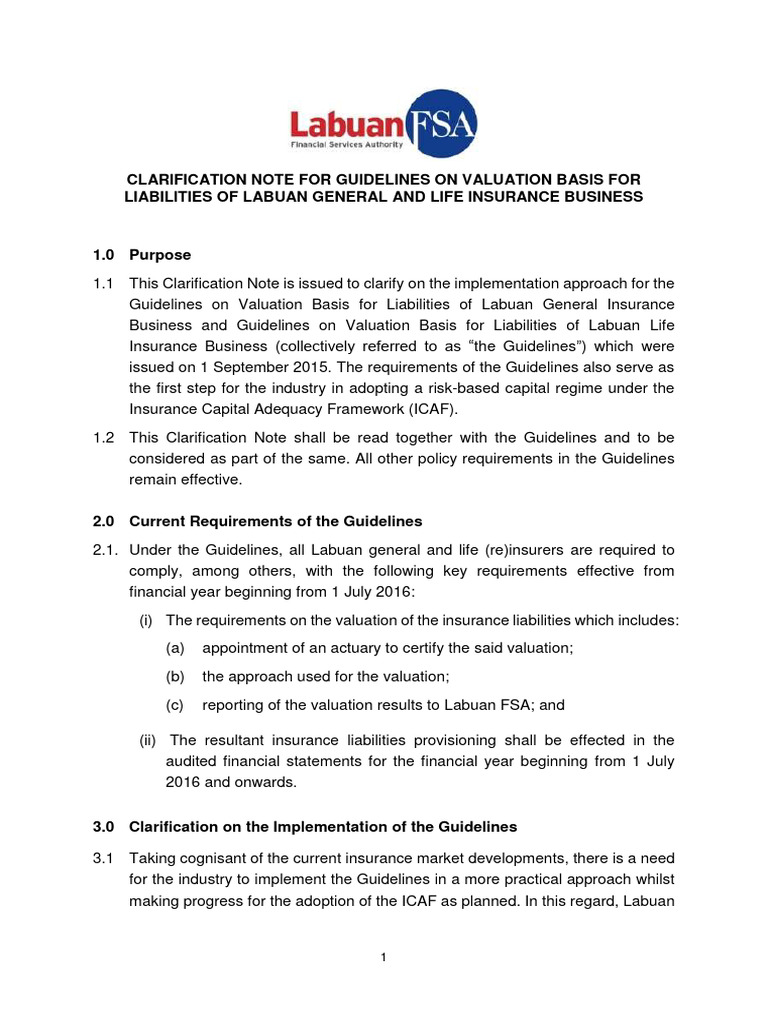 Clarification Note Guidelines Valuation Basis For Liabilities of Labuan ...