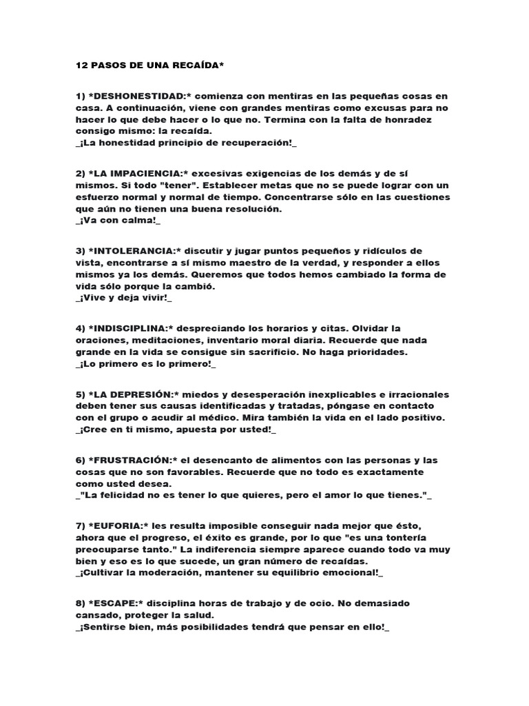 12 Pasos de Una Recaída | PDF | Alcoholismo | La dependencia de sustancias