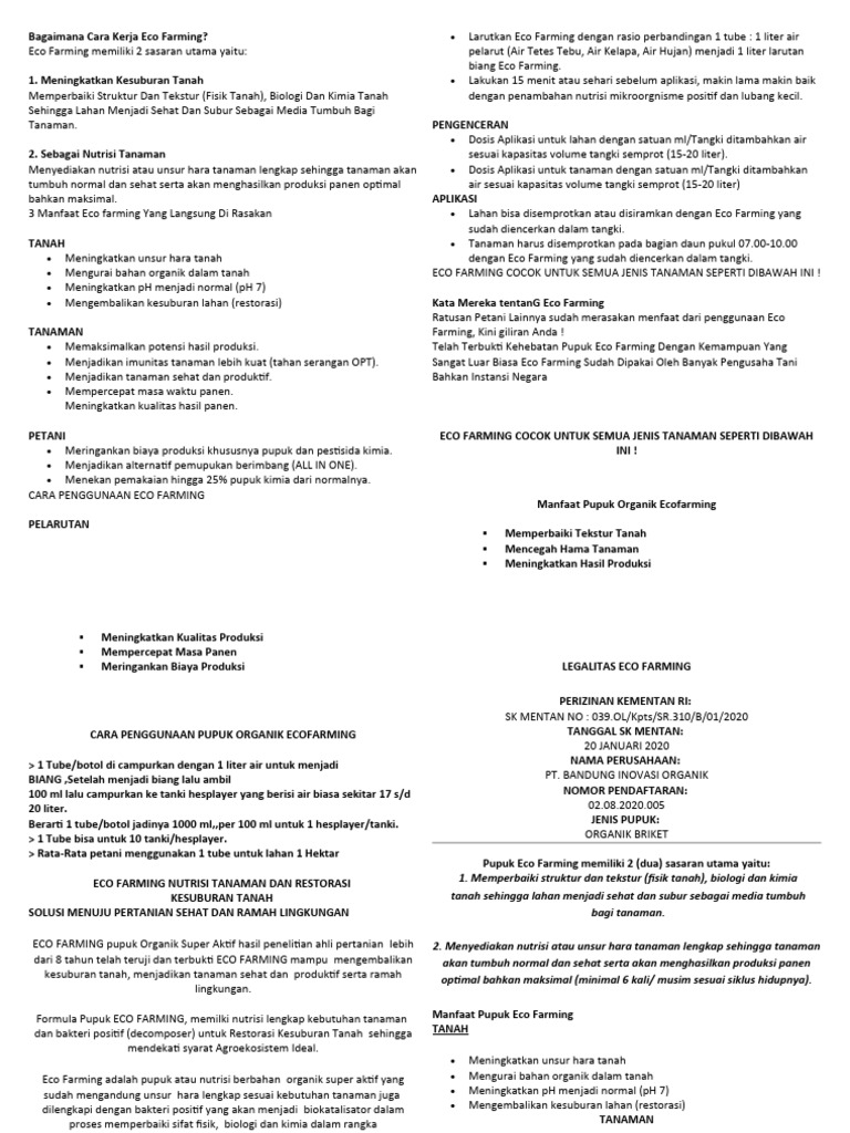 Aplikasi Eco Farming Pada Tanaman Padi | PDF