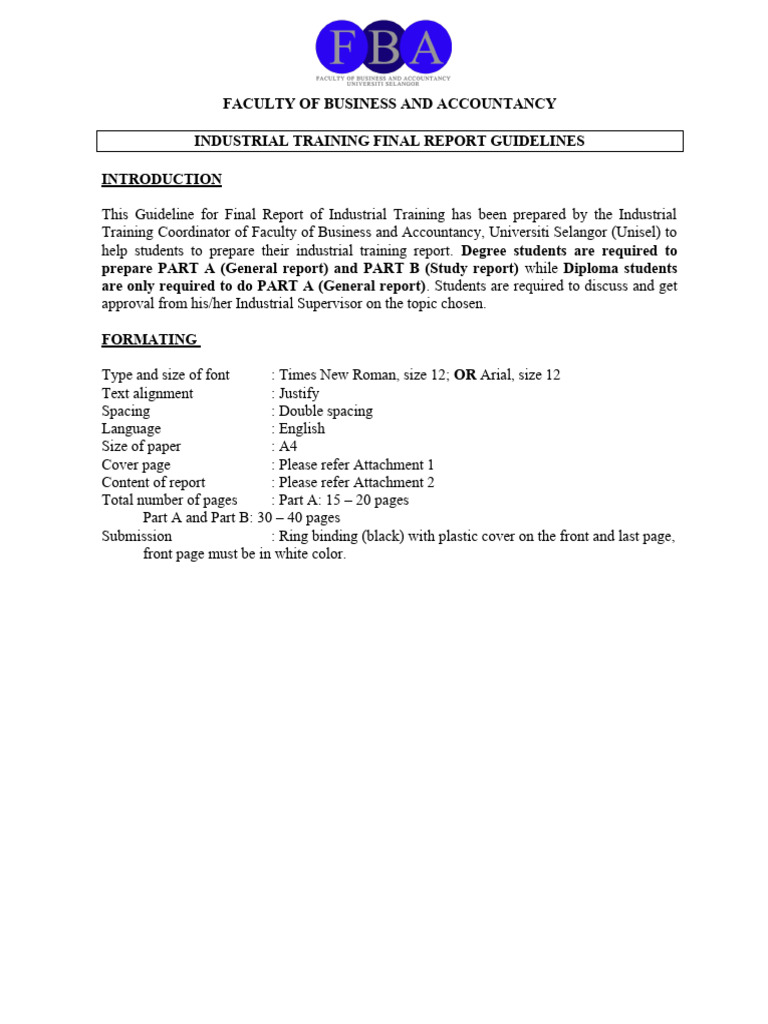 Industrial Training Final Report Guidelines - 2019 | PDF | Business ...