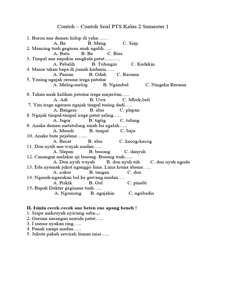 Contoh SOAL PTS Bahasa Bali KLS II | PDF