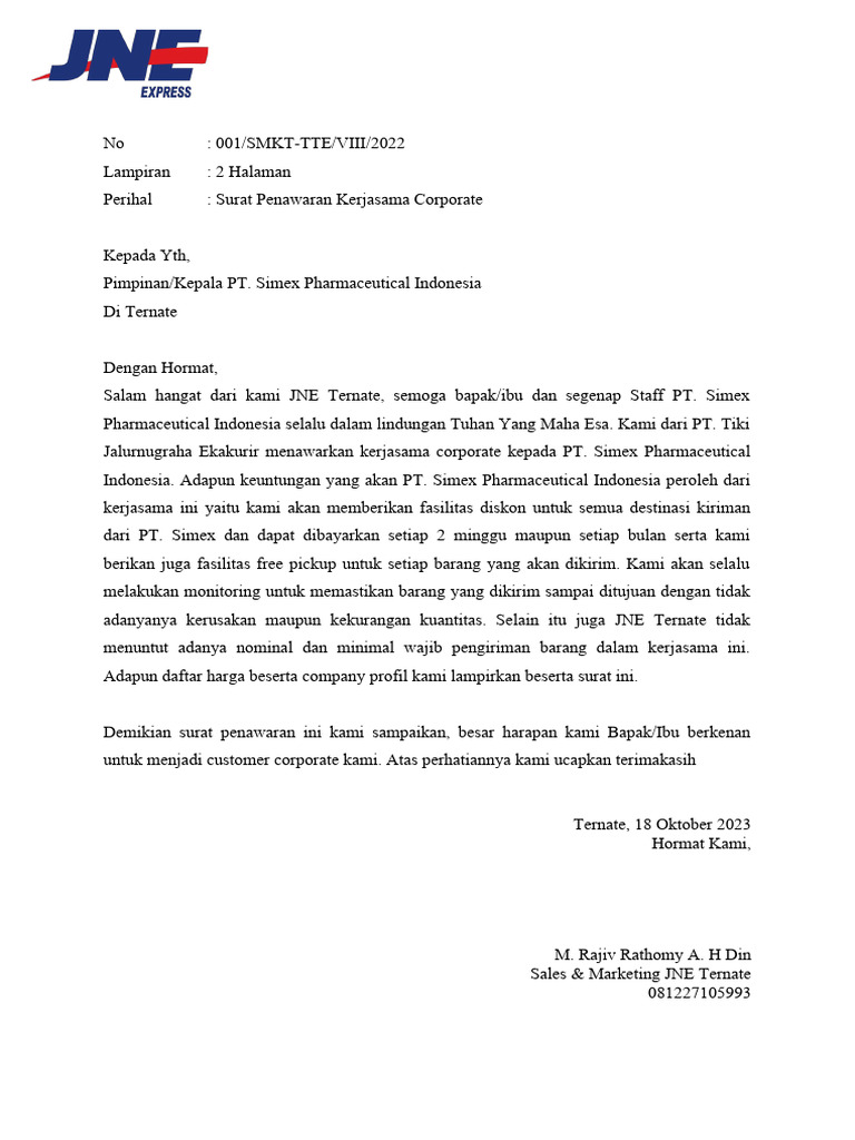 Surat Penawaran PT. Simex Pharmaceutical Indonesia | PDF