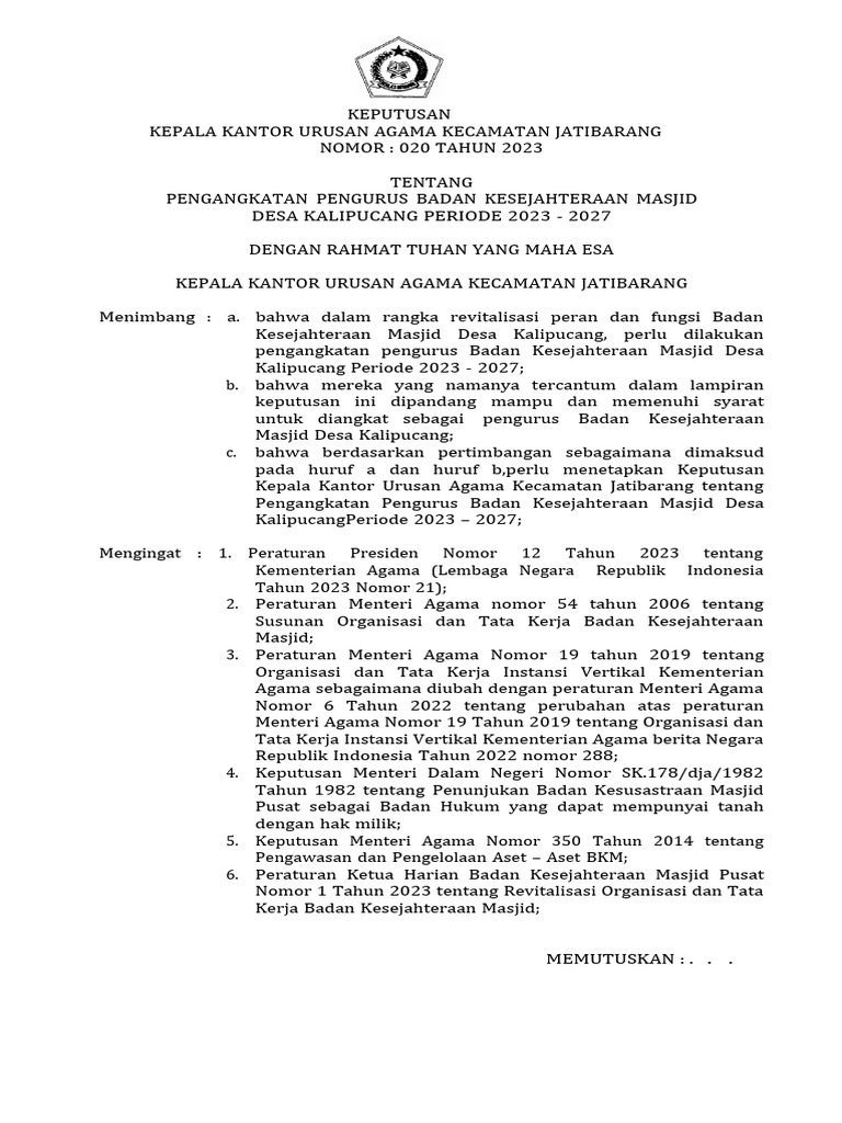 SK Resmi BKM 2023 | PDF