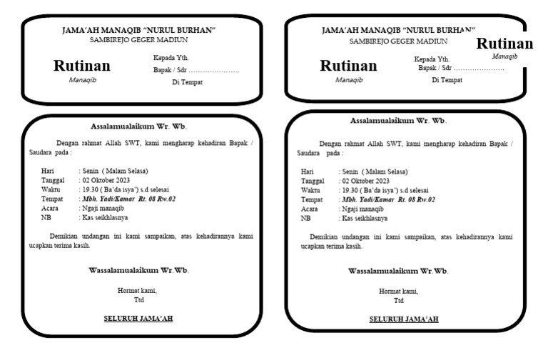 Undangan Manaqib Rutinaan | PDF