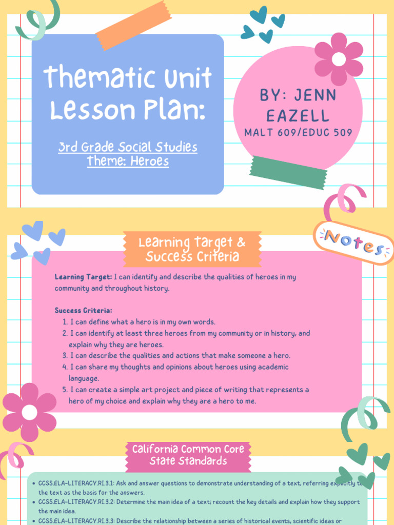 Thematic Unit Lesson Plan Presentation | PDF | Vocabulary | Hero