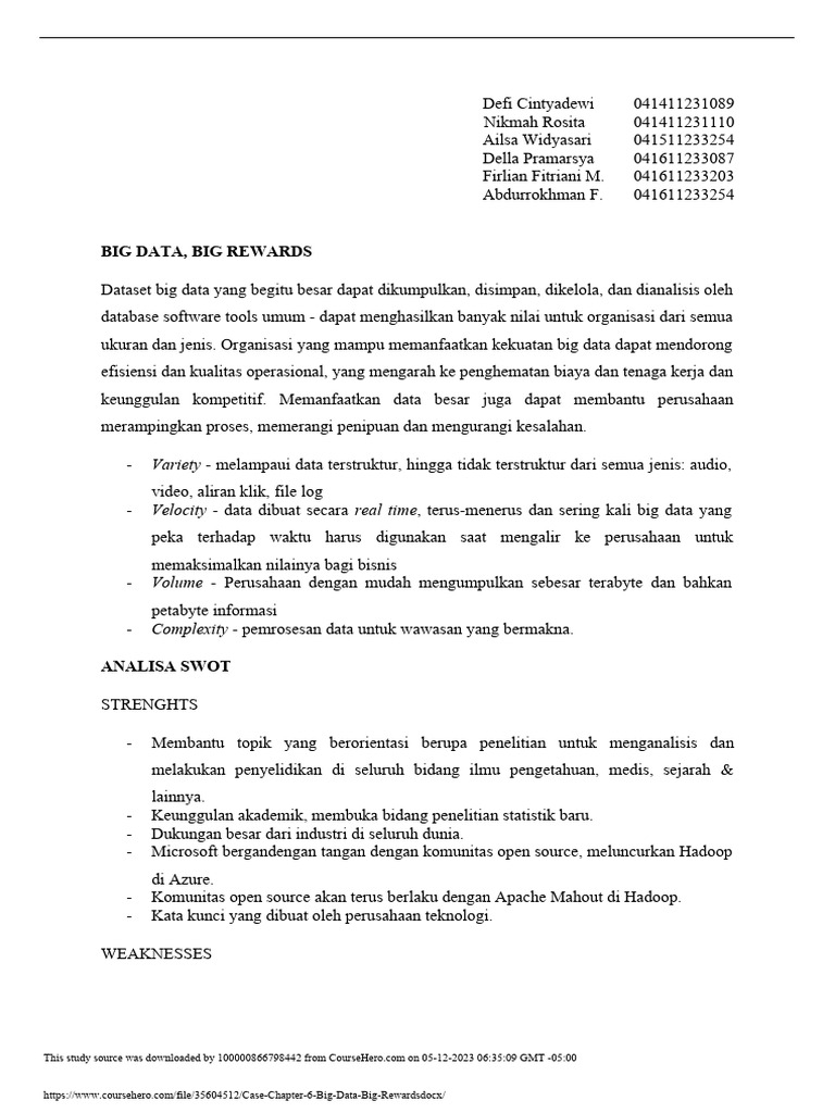 Case Chapter 6 Big Data Big Rewards | PDF